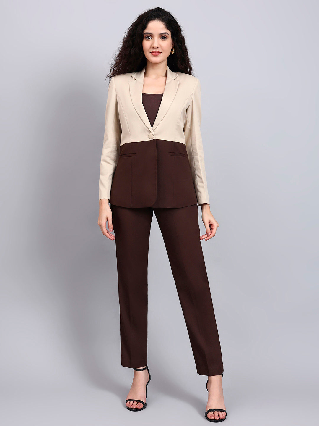 Beige And Brown Color Block Suit Set – Tsuri Trends